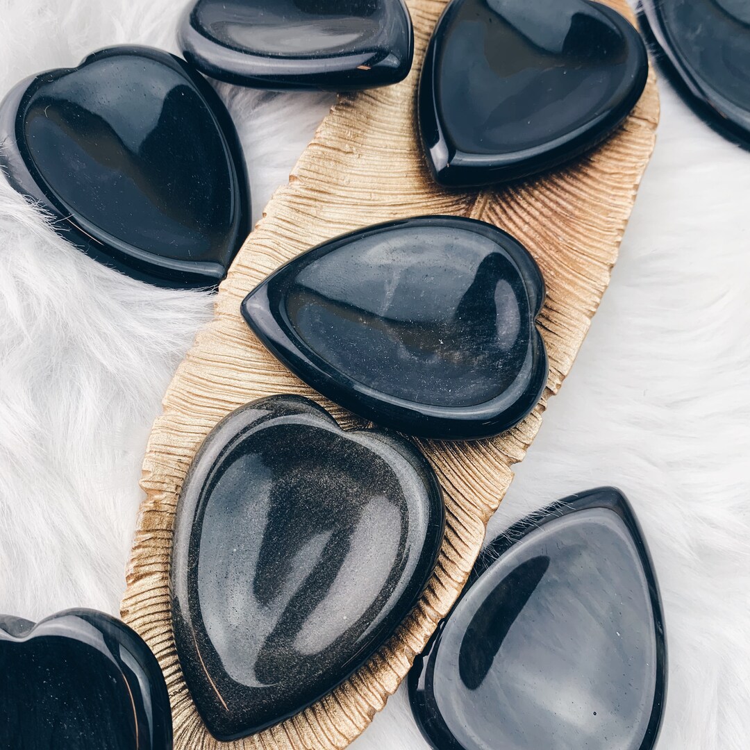 Obsidian Worry Stone Heart Shape Crystal Black Crystal Protection ...