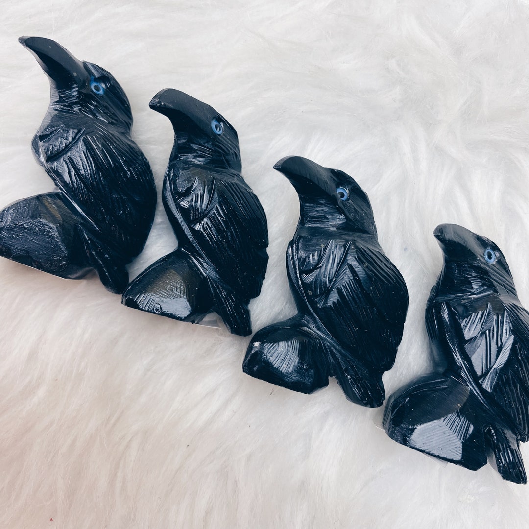 Onyx Raven Sm Carved Black Raven Halloween Crystal Healing Festive ...