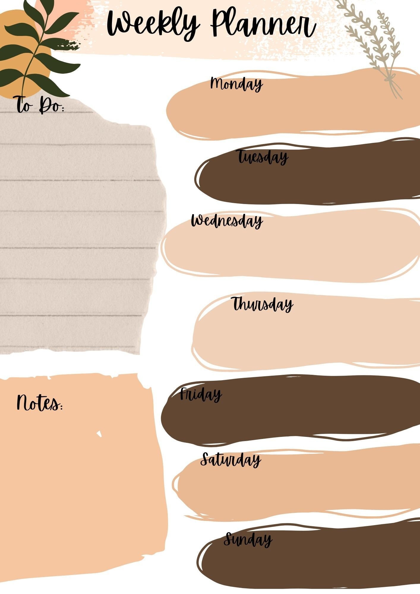 Weekly Planner, Boho Style Printable Instant Download With to Do List ...
