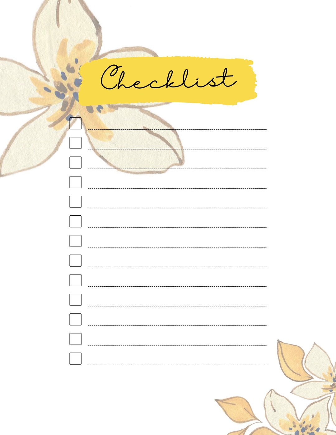 Floral Checklist (yellow) - Etsy