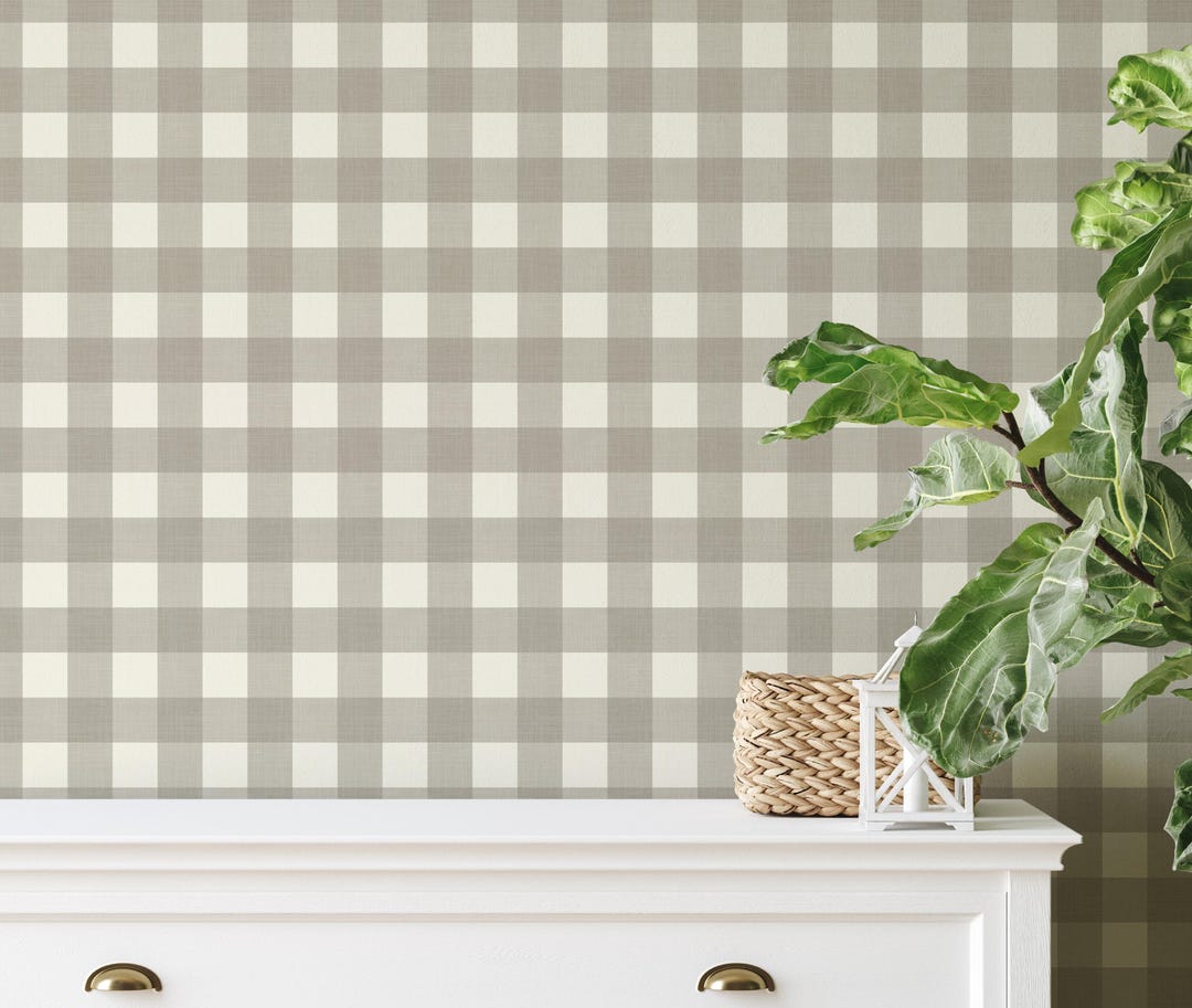 Neutral Gingham Wallpaper - Peel and Stick or Pre-pasted - Preppy ...