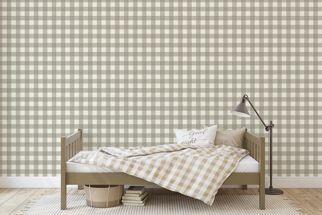 Neutral Gingham Wallpaper, Buffalo Check Plaid, Preppy Modern Farmhouse ...