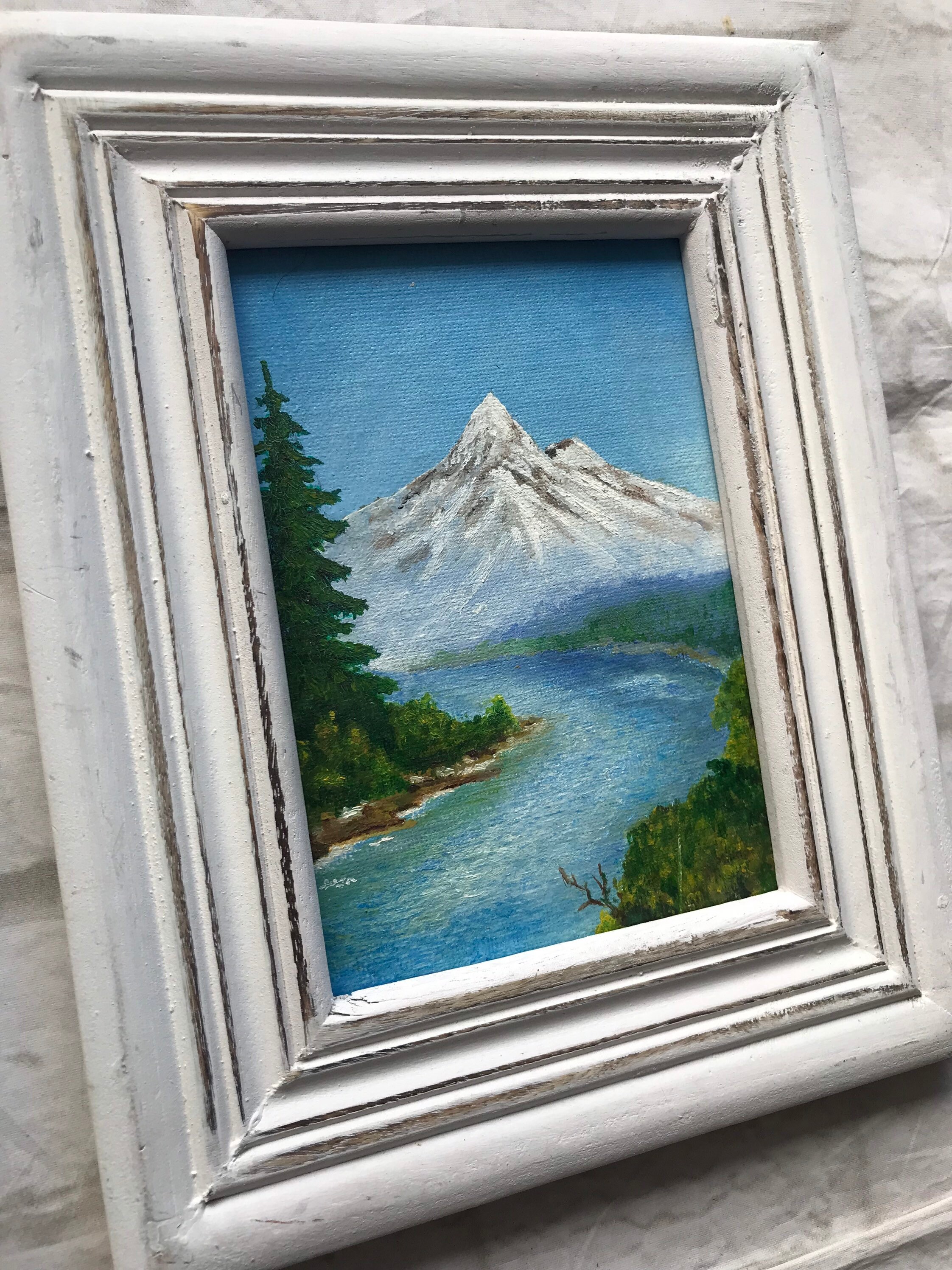 Snowy Mountain ORIGINAL OIL PAINTING Framed Wall Art Decor Landscape ...