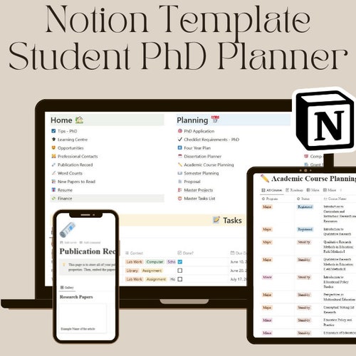 Notion Template Students Academic Research Planner for Phd - Etsy