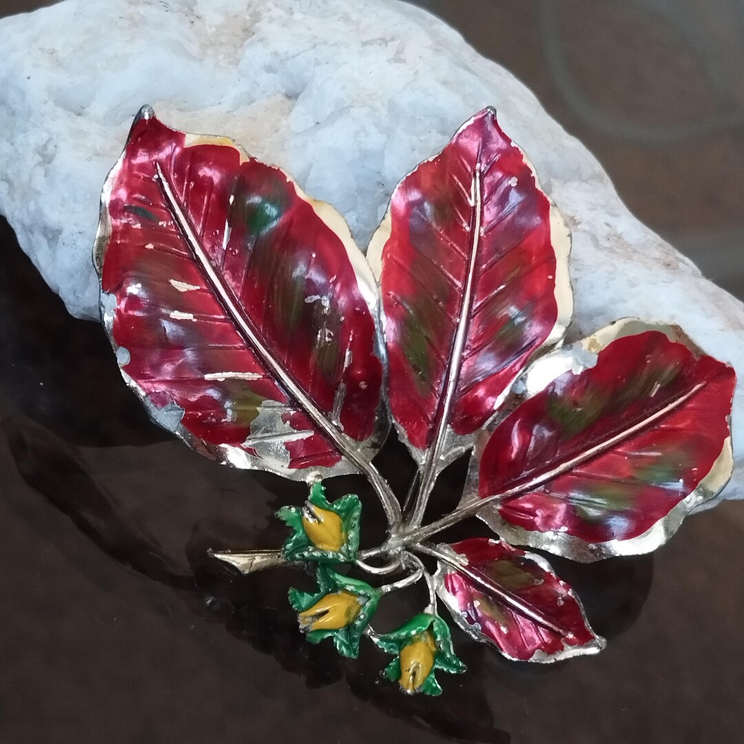 Rare EXQUISITE Enamel Brooch 1950s England Romantic Vintage Collectible ...