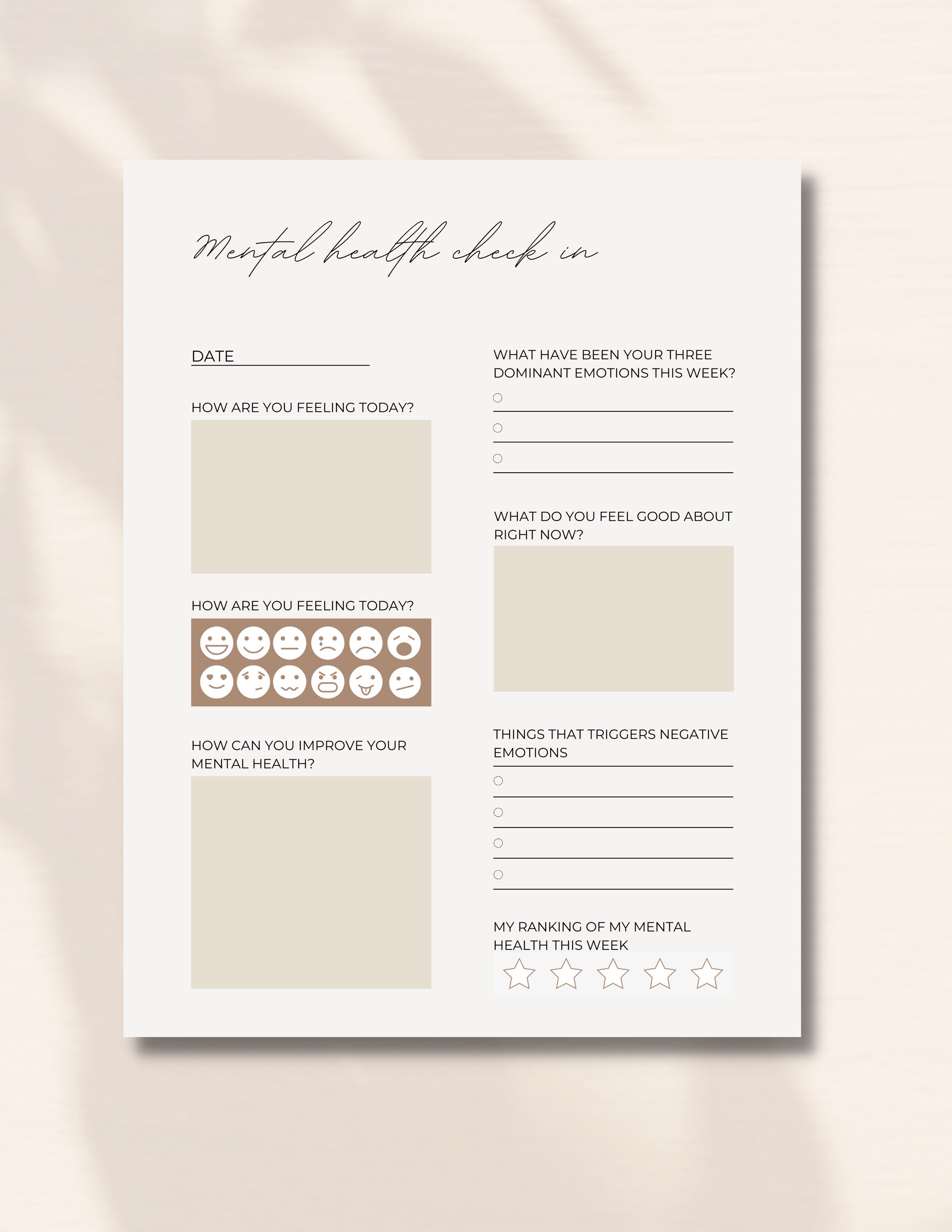 Mental Health Check-in Printable, Daily Check-in, How You Feel, How is ...