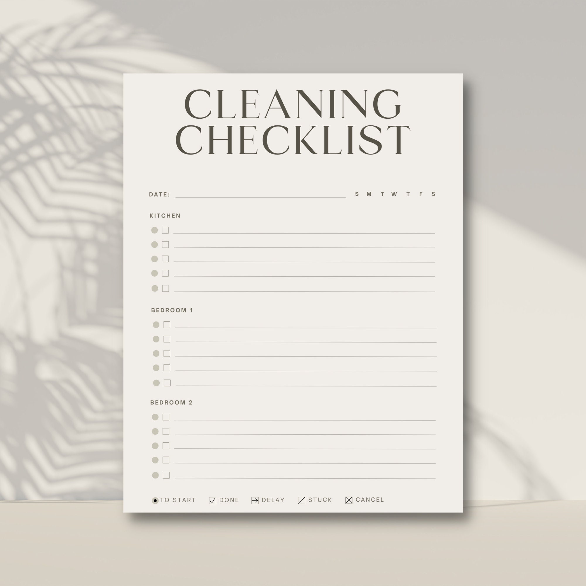 Weekly Cleaning Checklist Printable, to Start, Done, Delayed, Stuck ...