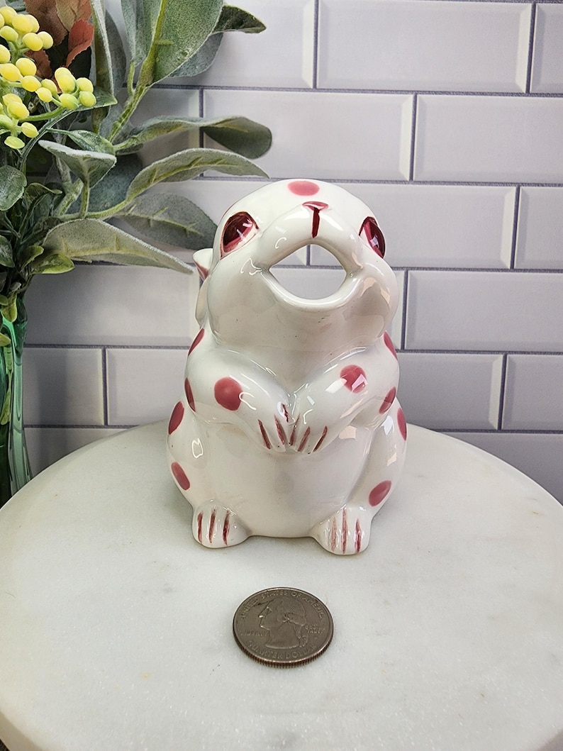 Vintage Schmid Design Ceramic Bunny Rabbit Creamer: Pink Polka Dot Vase ...