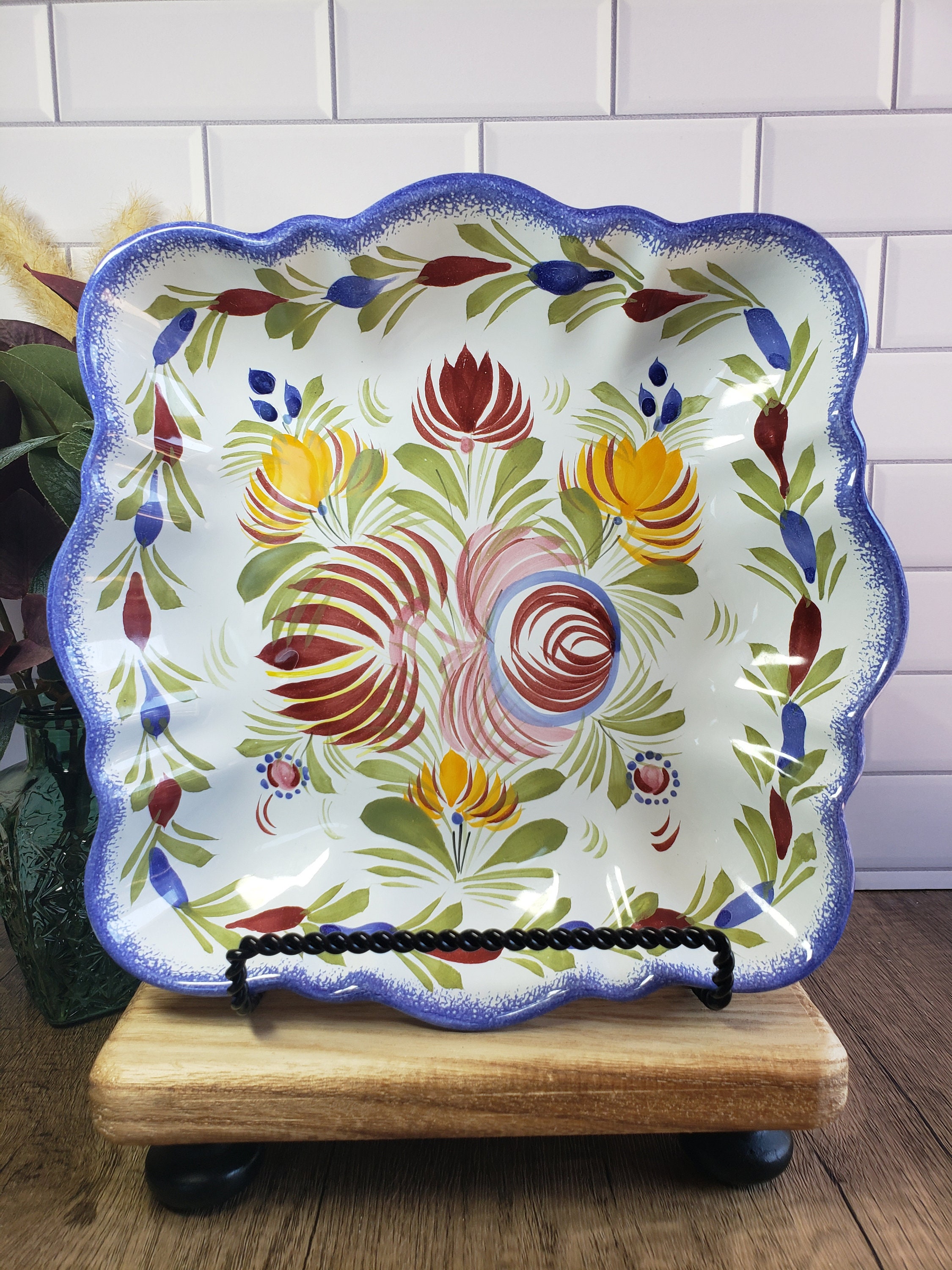 Vintage Signed HB HENRIOT QUIMPER Pottery Hand Painted Square Dish Made ...