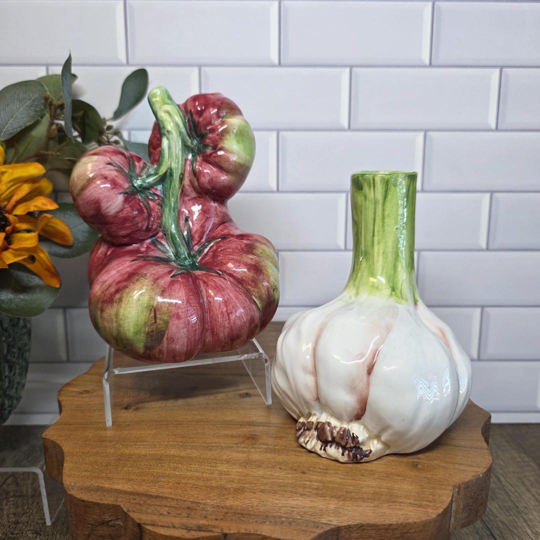 Vintage Vietri Italian Majolica Ceramic Bud Vase – Garlic (tomatoes ...