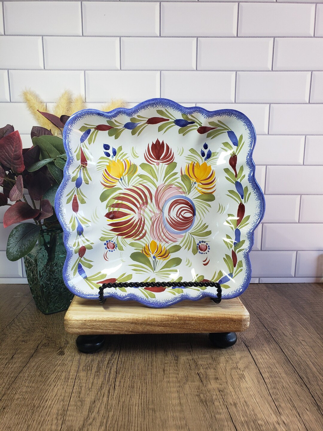 Vintage Signed H.B. Henriot Quimper Pottery Hand Painted Square Dish ...