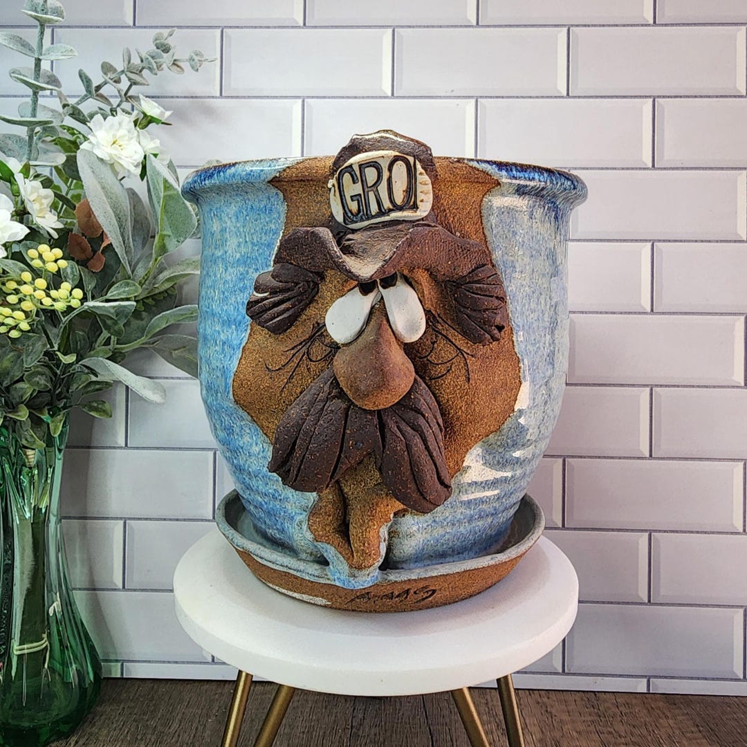 Vintage Signed Mahon Made Stoneware (MMS) 3D Ugly Face Large Planter ...