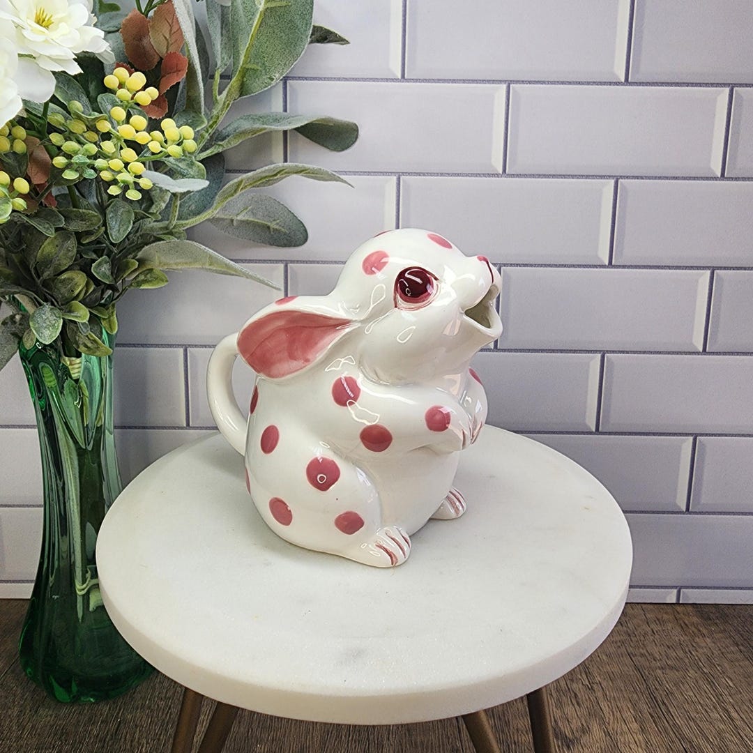 Vintage Schmid Design Ceramic Bunny Rabbit Creamer: Pink Polka Dot Vase ...