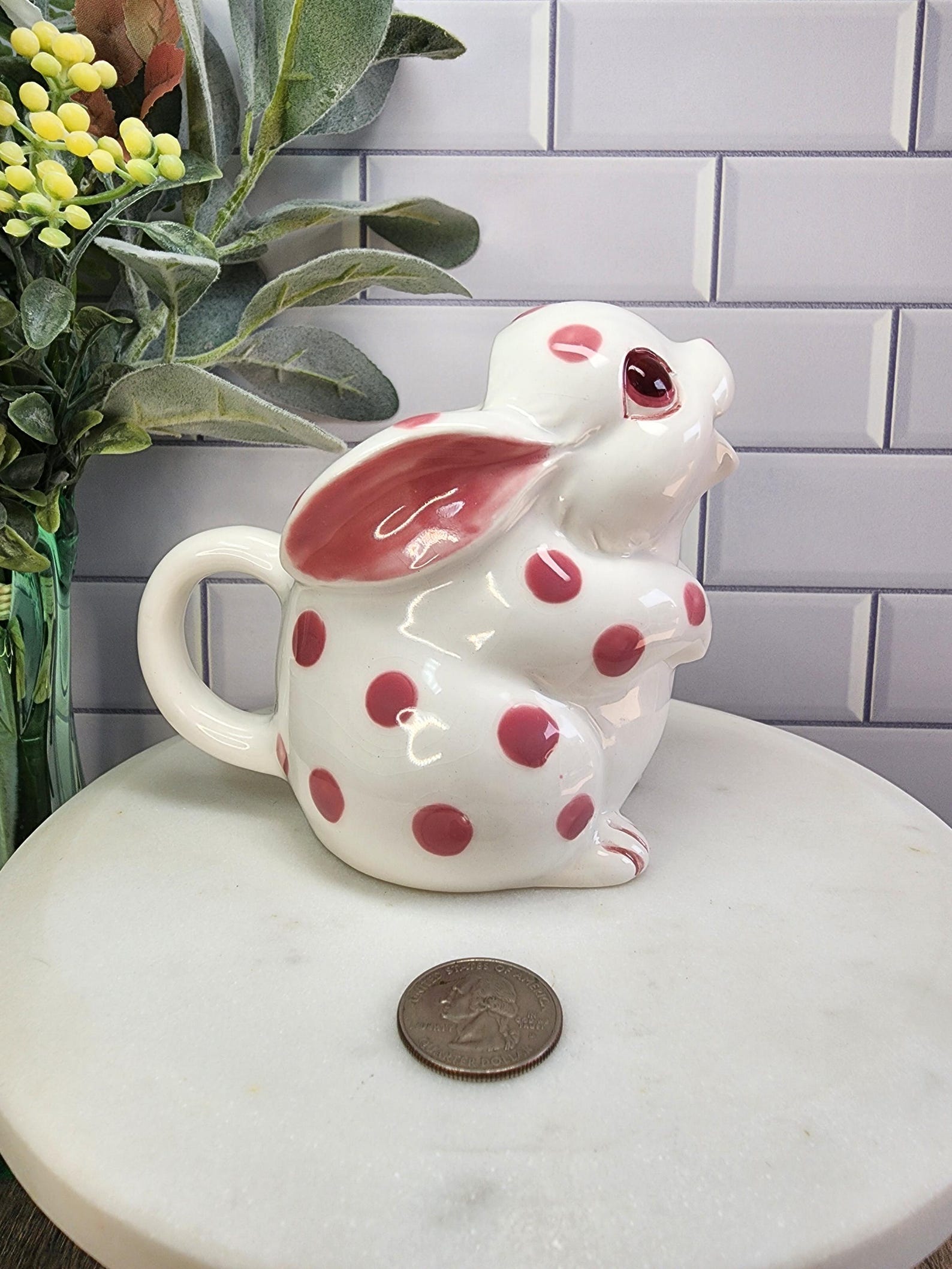 Vintage Schmid Design Ceramic Bunny Rabbit Creamer: Pink Polka Dot Vase ...