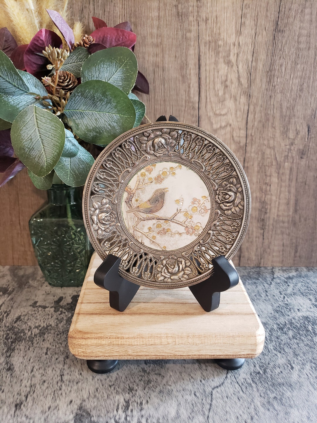 1980's Chokin Etched Songbird & Cherry Blossom Music Box - Copper ...