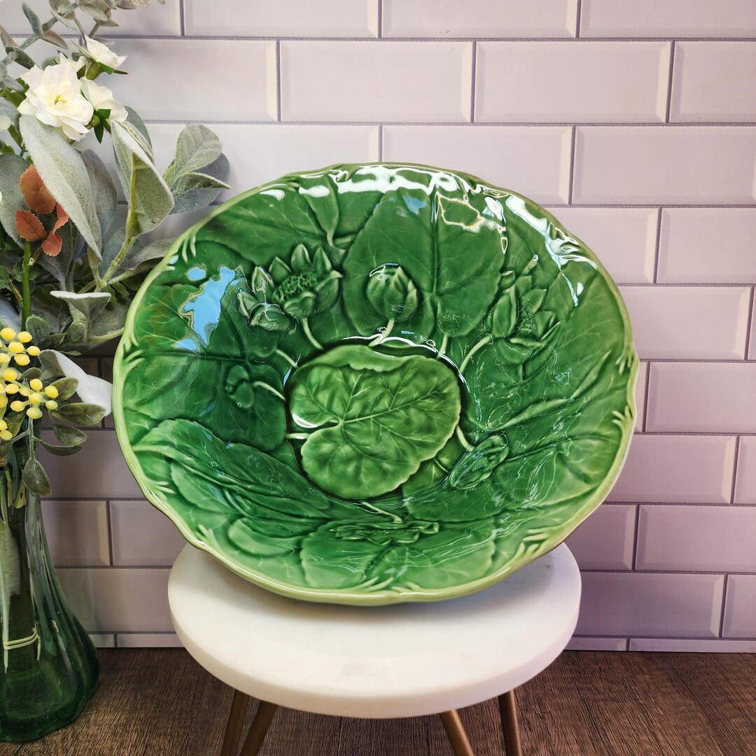 Vintage Bordallo Pinheiro Majolica Lotus Serving Bowl: Portugal ...