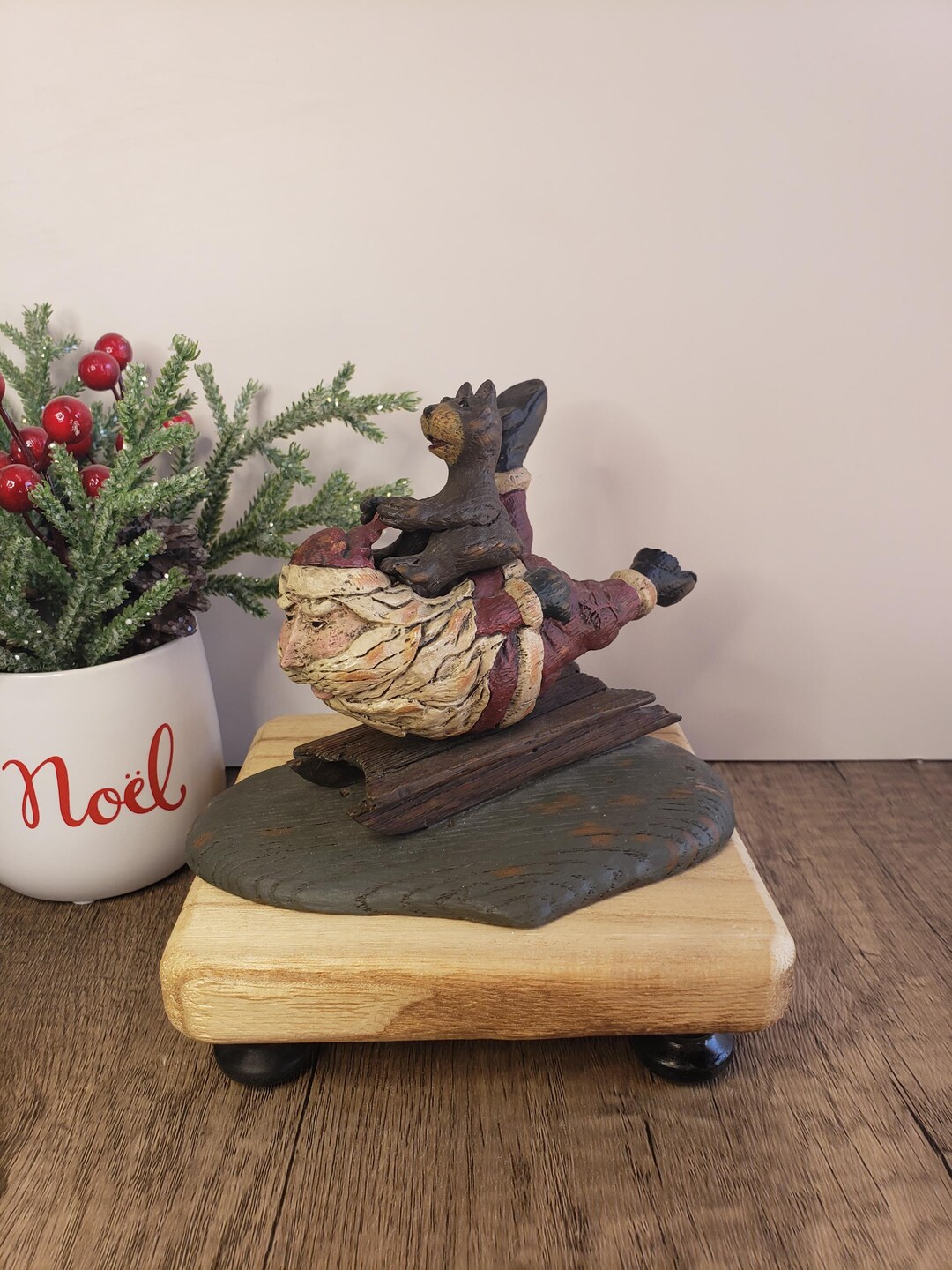 Vintage 1999 American Chestnut Folk Art "oh What Fun" AM1213 Santa Sled ...