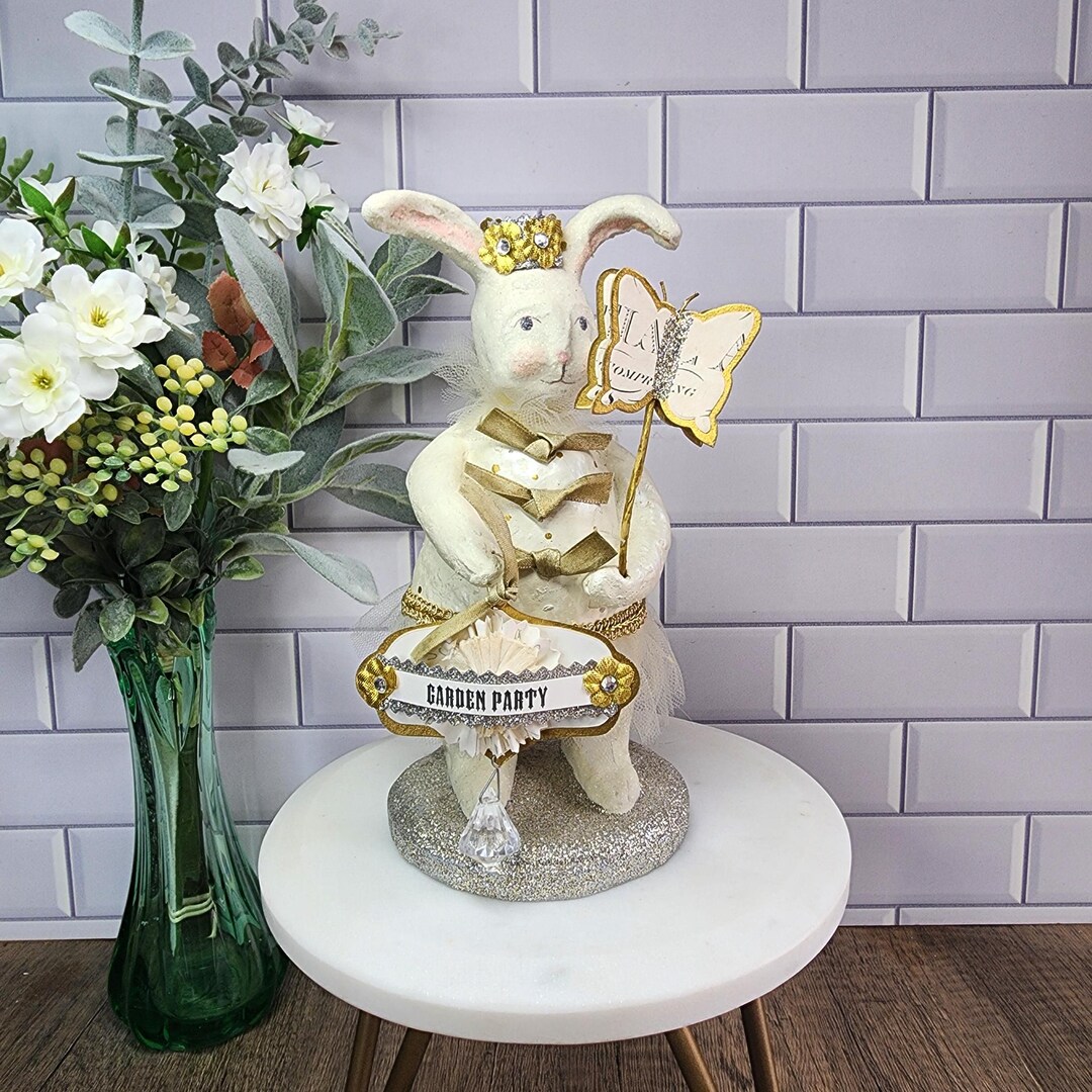 Vintage Heather Myers Garden Party Handmade Paper Mache Rabbit With ...