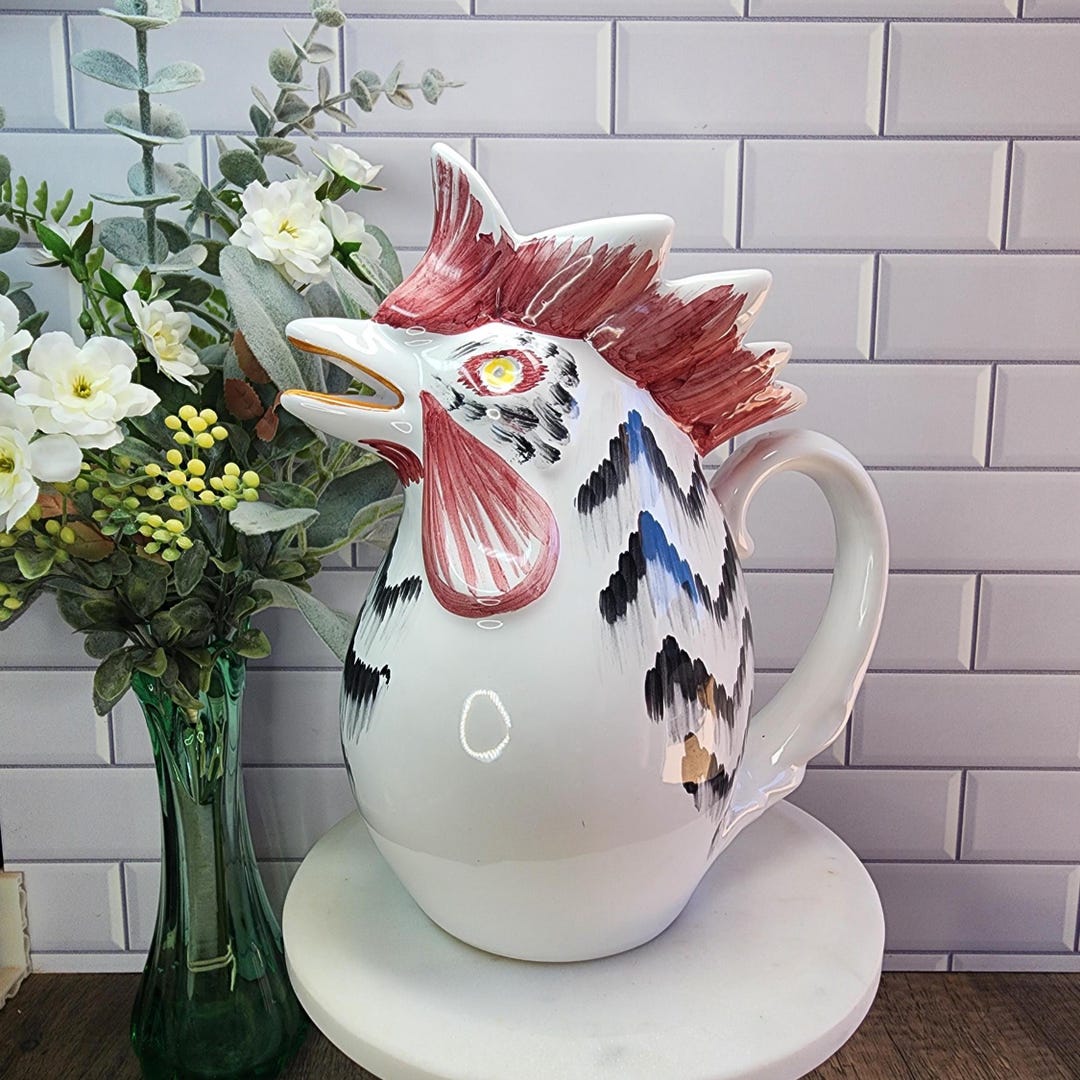Vintage Italian Ceramic Rooster Pitcher: Hand Painted Kitchen Decor - Etsy