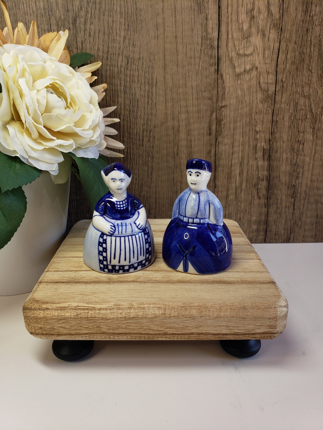Vintage Delft Blue Porcelain Mr. and Mrs. Salt & Pepper Shaker Set With ...