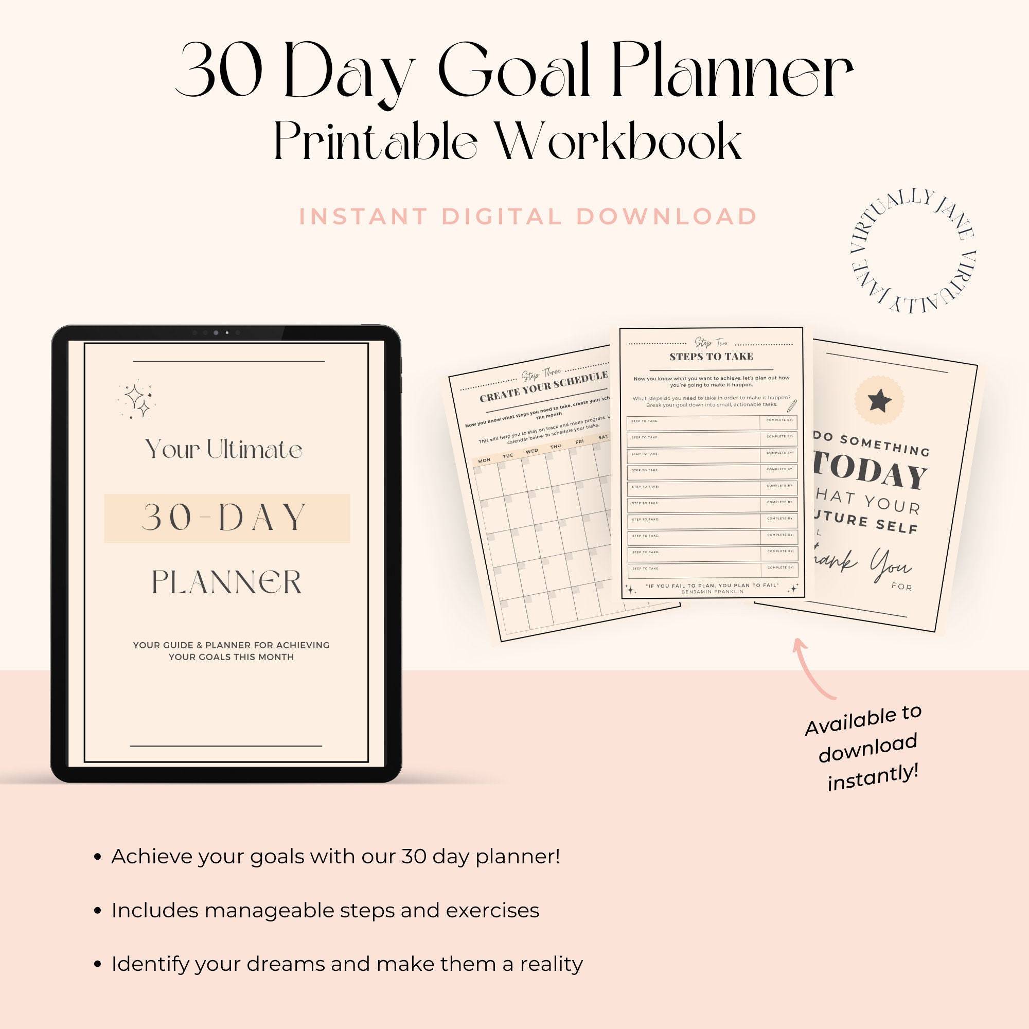 30 Day Goal Planner - Printable Instant Download - Etsy