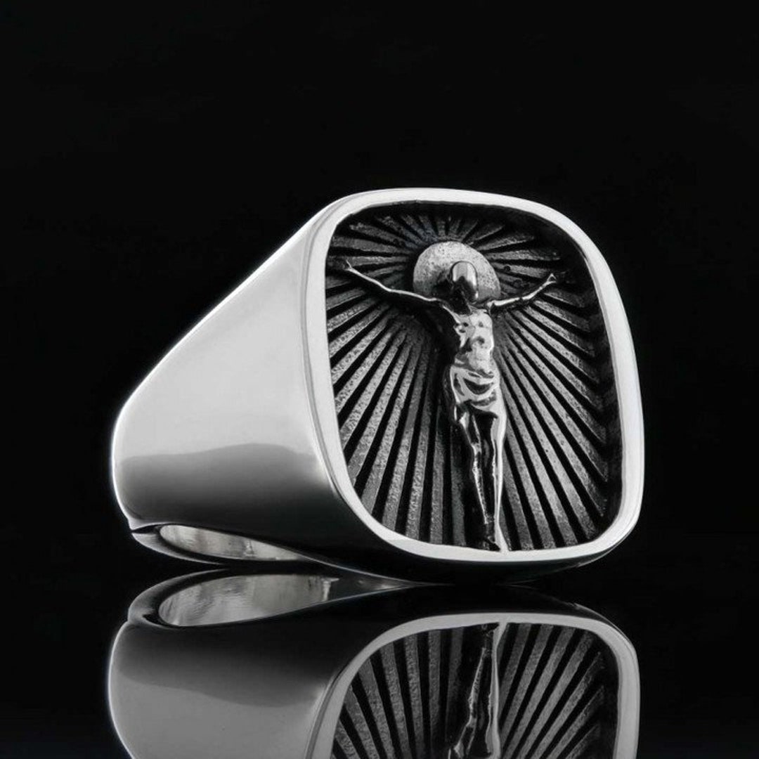 Jesus Cross Mens Ring 925 Sterling Silver Unique Men Women Ring ...