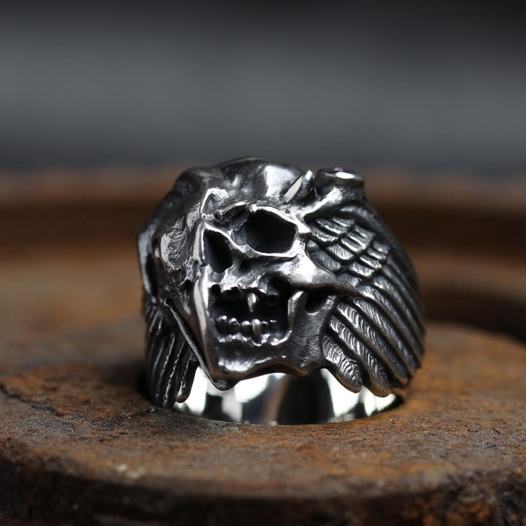 Unique Gothic Ring Half Eagle and Half Skull Ring Biker Ring 925 ...