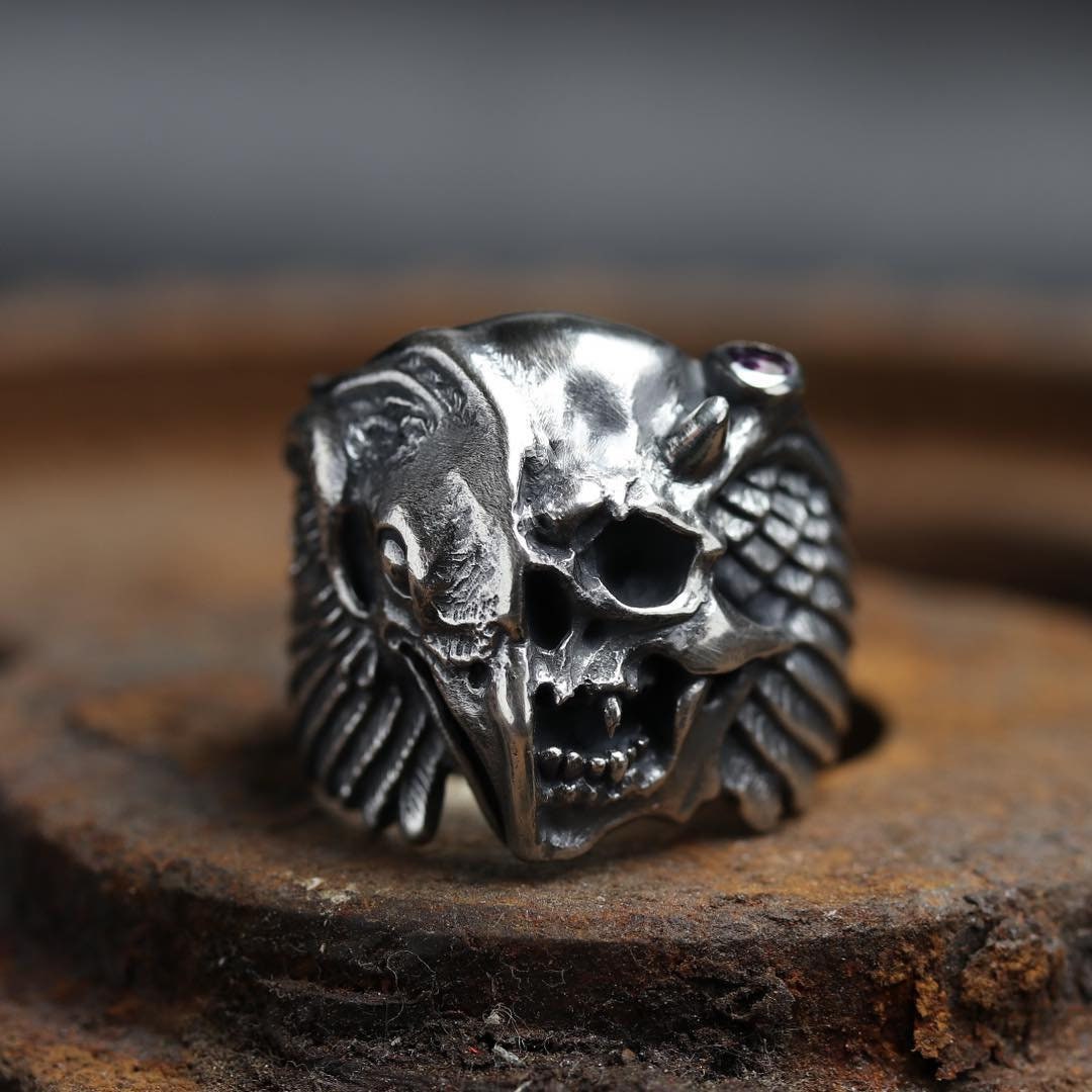Unique Gothic Ring Half Eagle and Half Skull Ring Biker Ring 925 ...