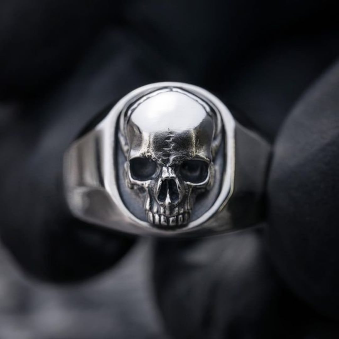 Skull Head Silver Signet Ring Skull Jewelry 925 Sterling Men Ring Skull ...