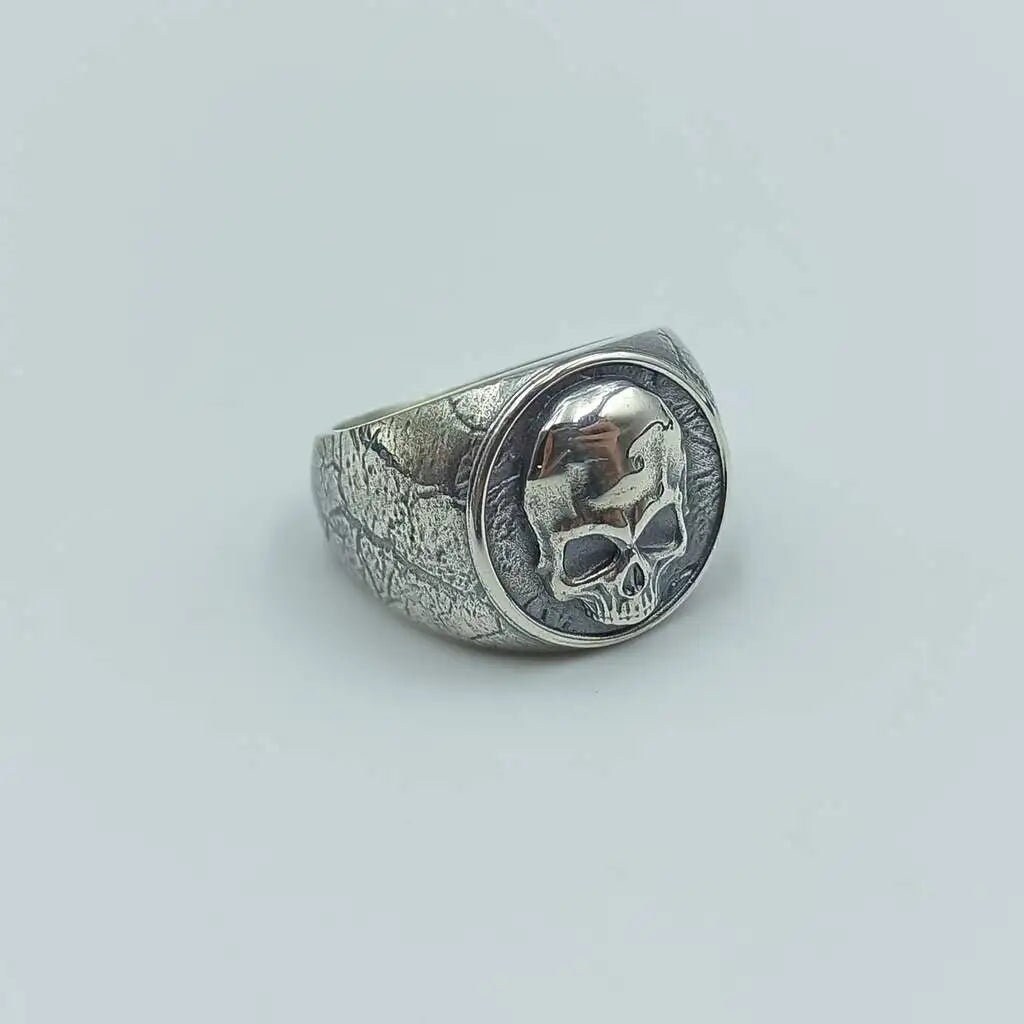 Skull Signet Ring 925 Sterling Silver Round Signet Ring Gift for ...