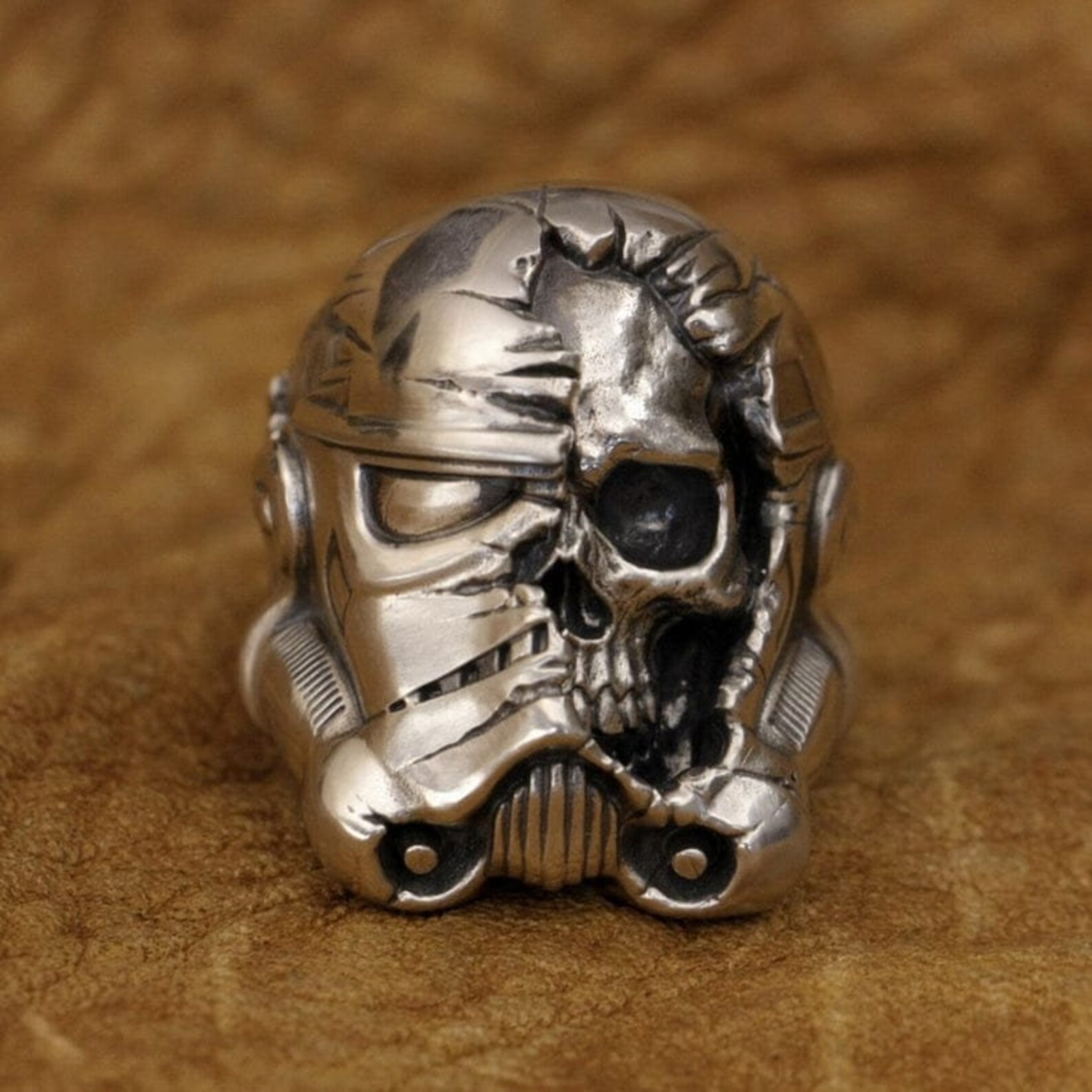 Broken Helmet Skull Ring Biker Ring Unique Skull Ring Gothic Ring ...