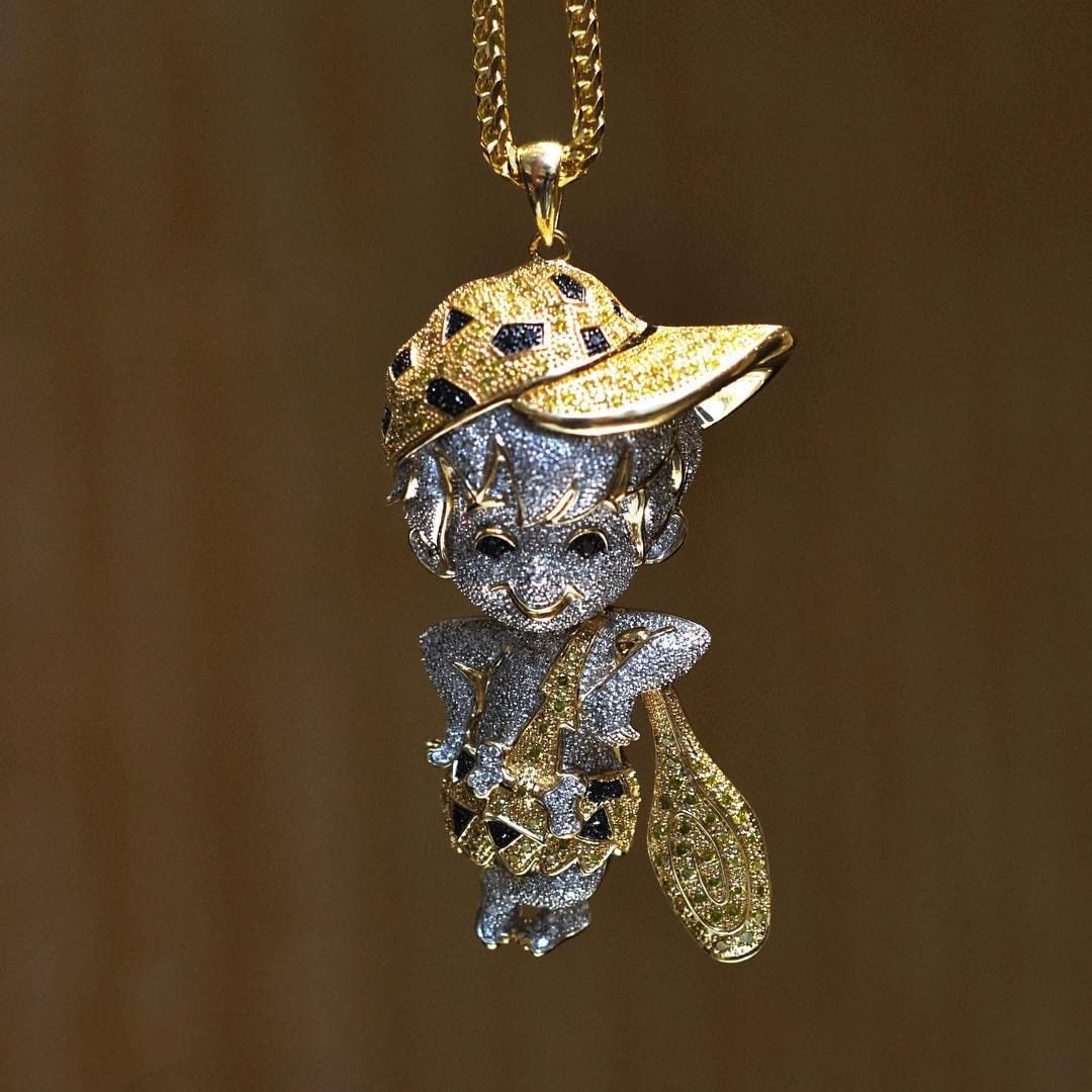 Iced Out Vintage Baby Pendant Necklace 925 Sterling Silver Gold Plated ...
