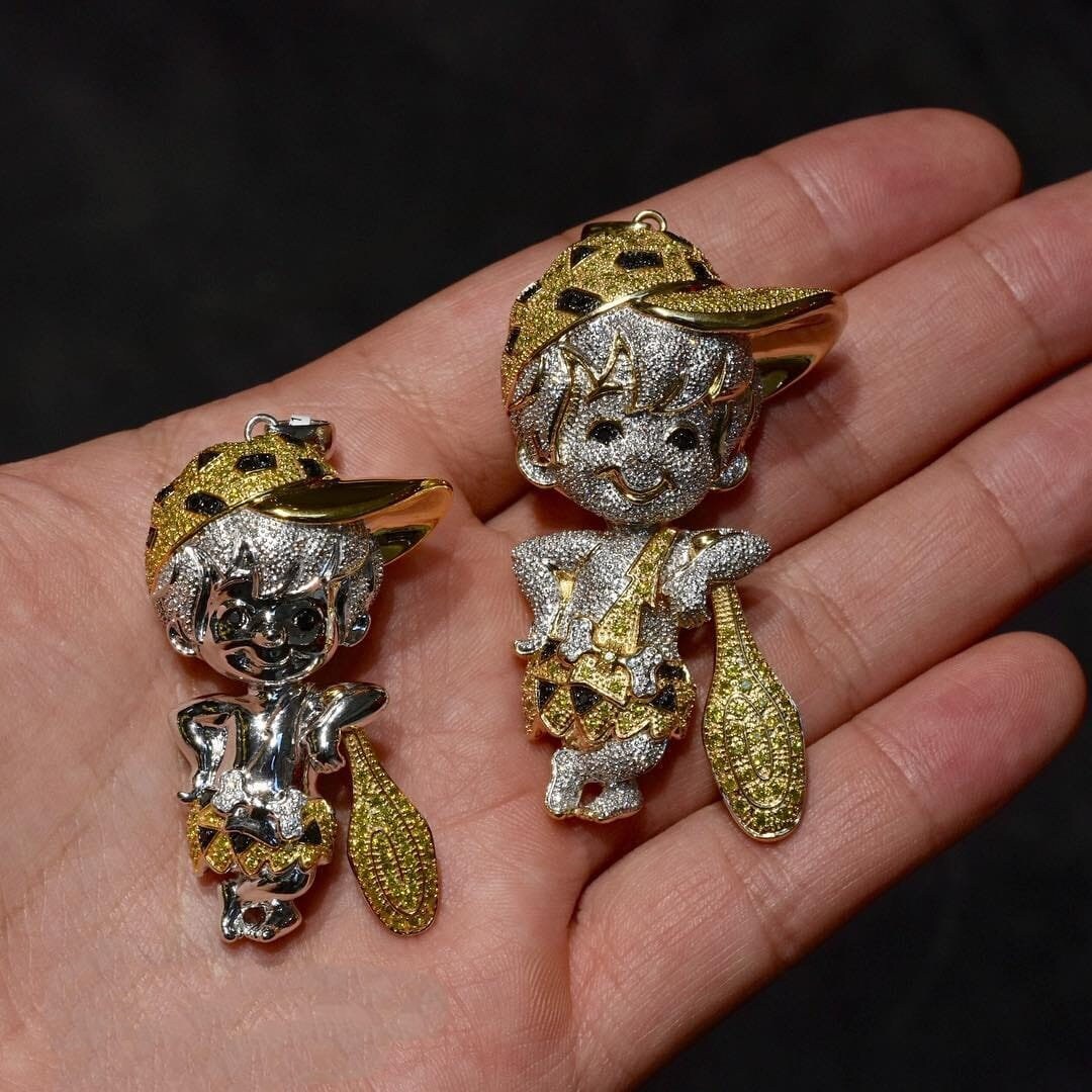 Iced Out Vintage Baby Pendant Necklace 925 Sterling Silver Gold Plated ...