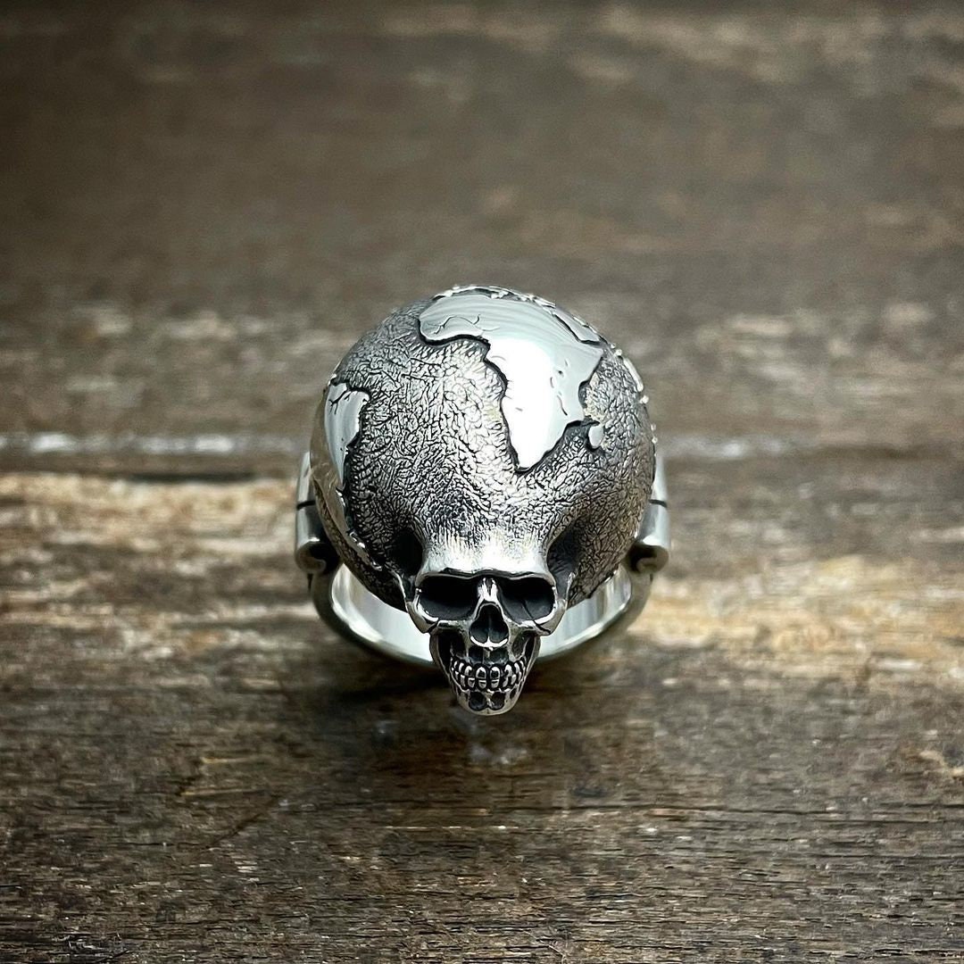 Handmade 925 Sterling Silver Skull Ring, Gothic Biker Jewelry - Etsy