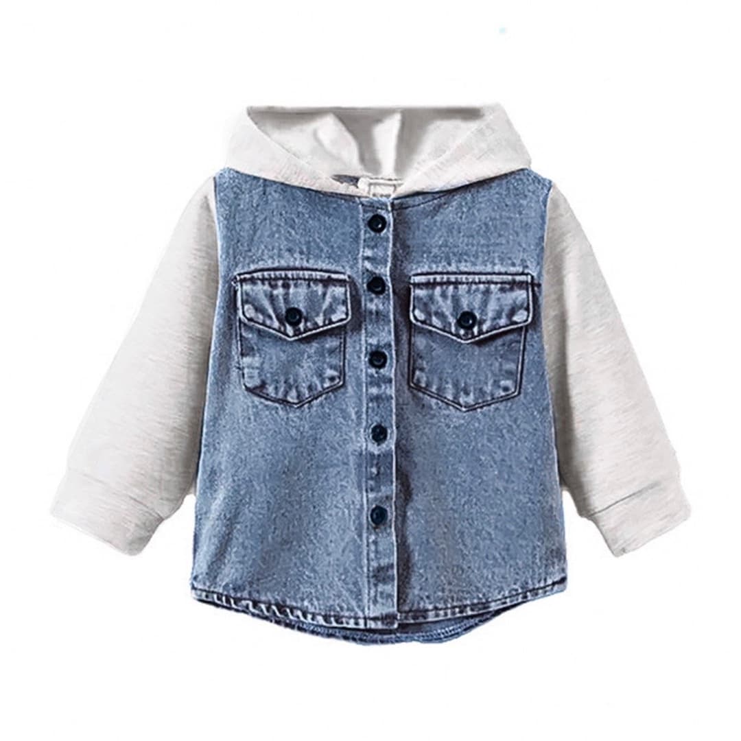 ROMP Hooded Denim Shacket - Blue | Gender Neutral Unisex Baby Boy Girl ...