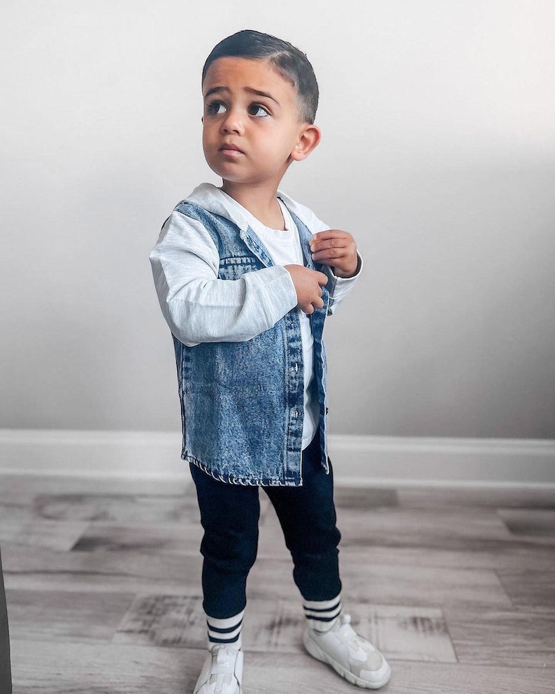 ROMP Hooded Denim Shacket - Blue | Gender Neutral Unisex Baby Boy Girl ...