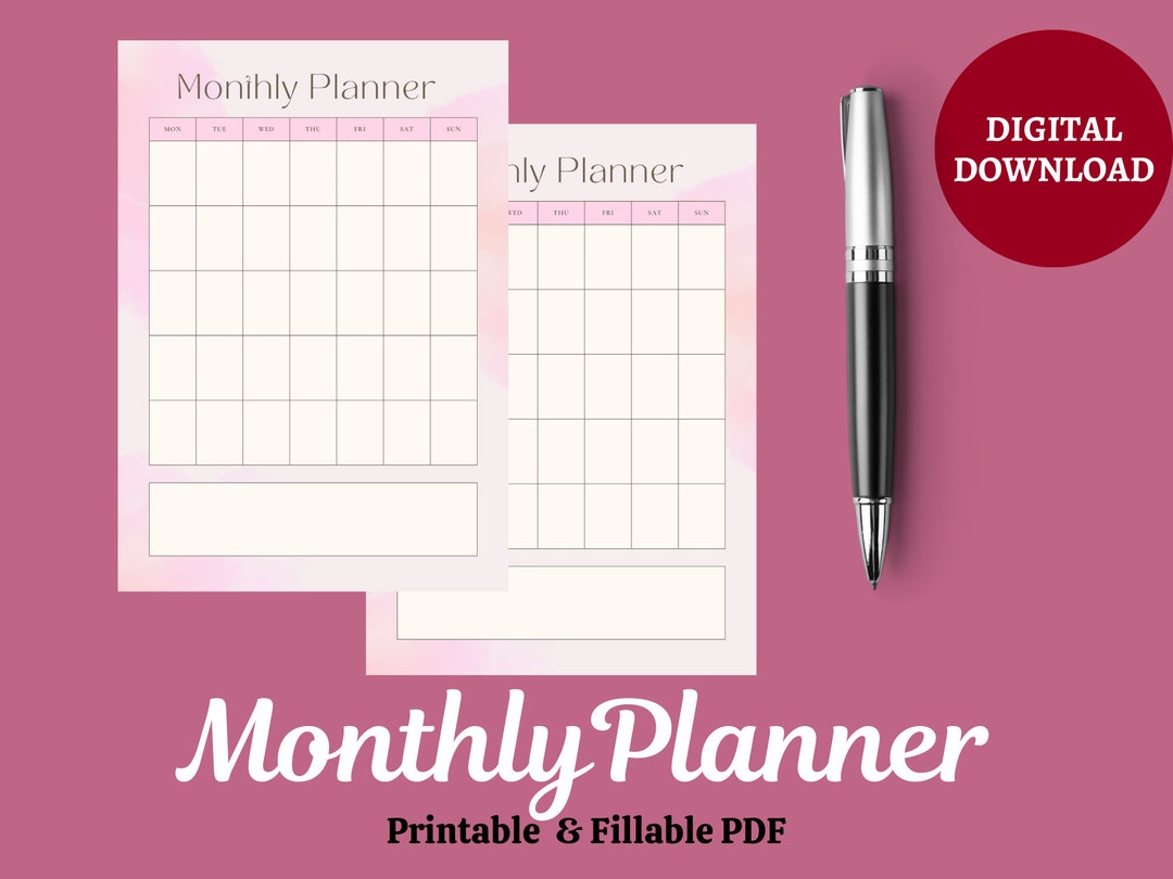 Printable Monthly Planner: Fillable One-page Organizer (a4/a5/letter ...