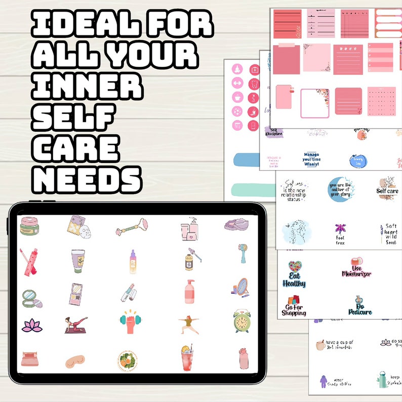 Self Care Digital Stickers 200 Stickers, Goodnotes File, Pre-cropped ...