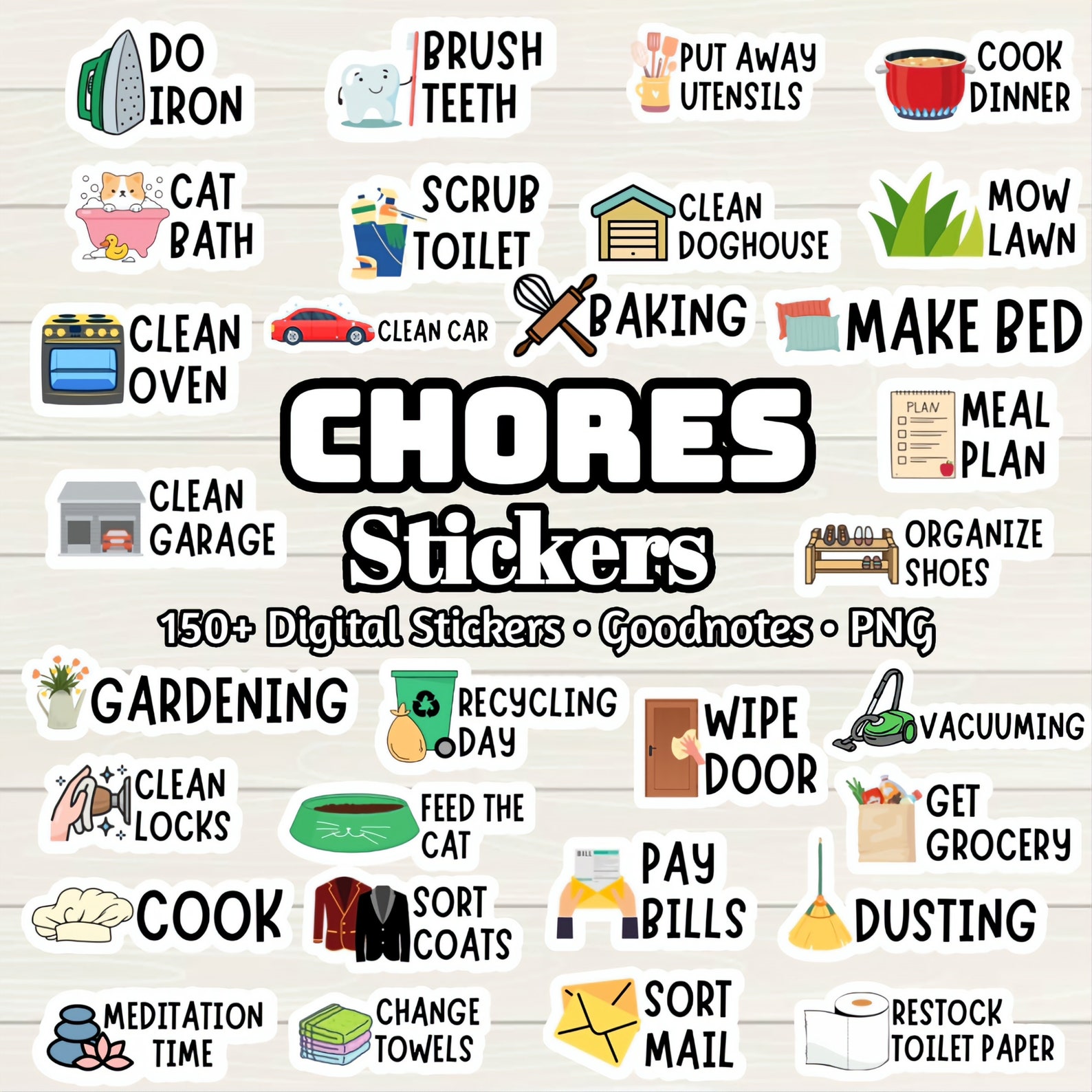 Chores Digital Stickers: 175+ Pre-cropped Planner Stickers (goodnotes ...