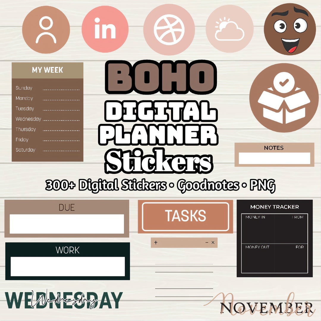 Boho Digital Planner Stickers - 300+ Goodnotes, PNG (digital Download ...