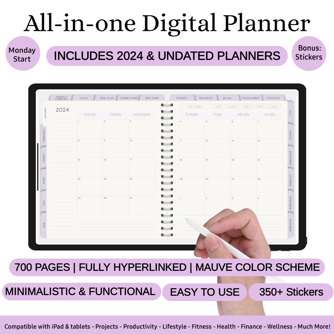 2024 Digital Planner, iPad Goodnotes, 350 PNG Pre-cropped Digital ...