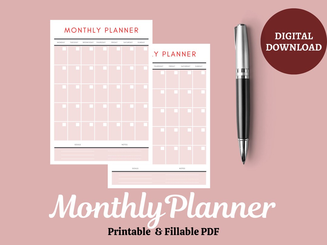 Monthly Planner on One Page, Monthly Organizer, Monthly Agenda, Month ...