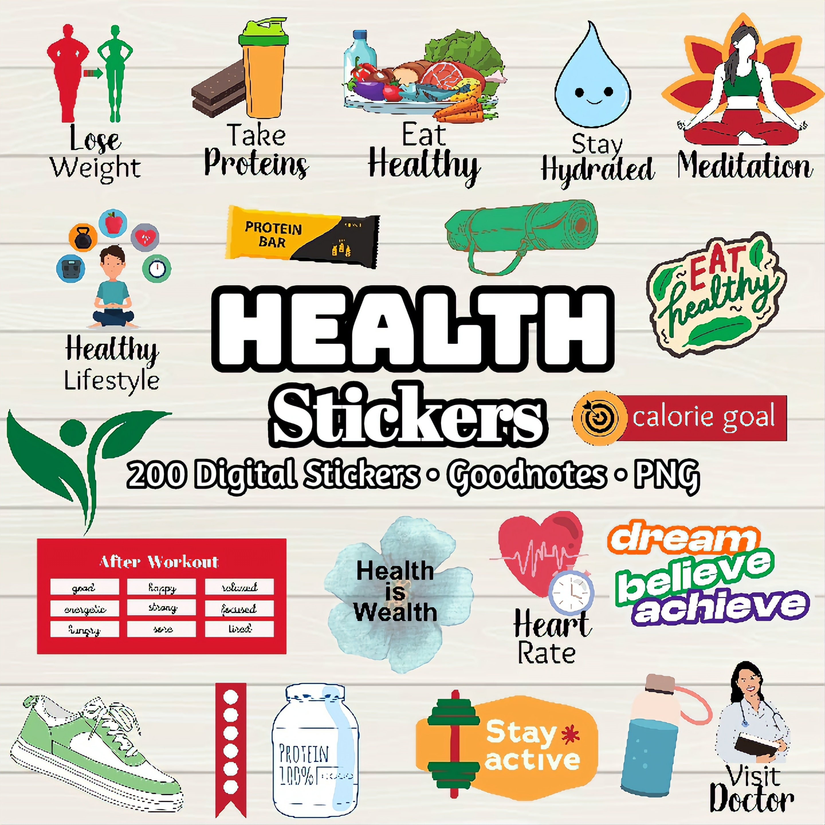 Diet Digital Stickers 200 Stickers, Goodnotes File, Pre-cropped ...