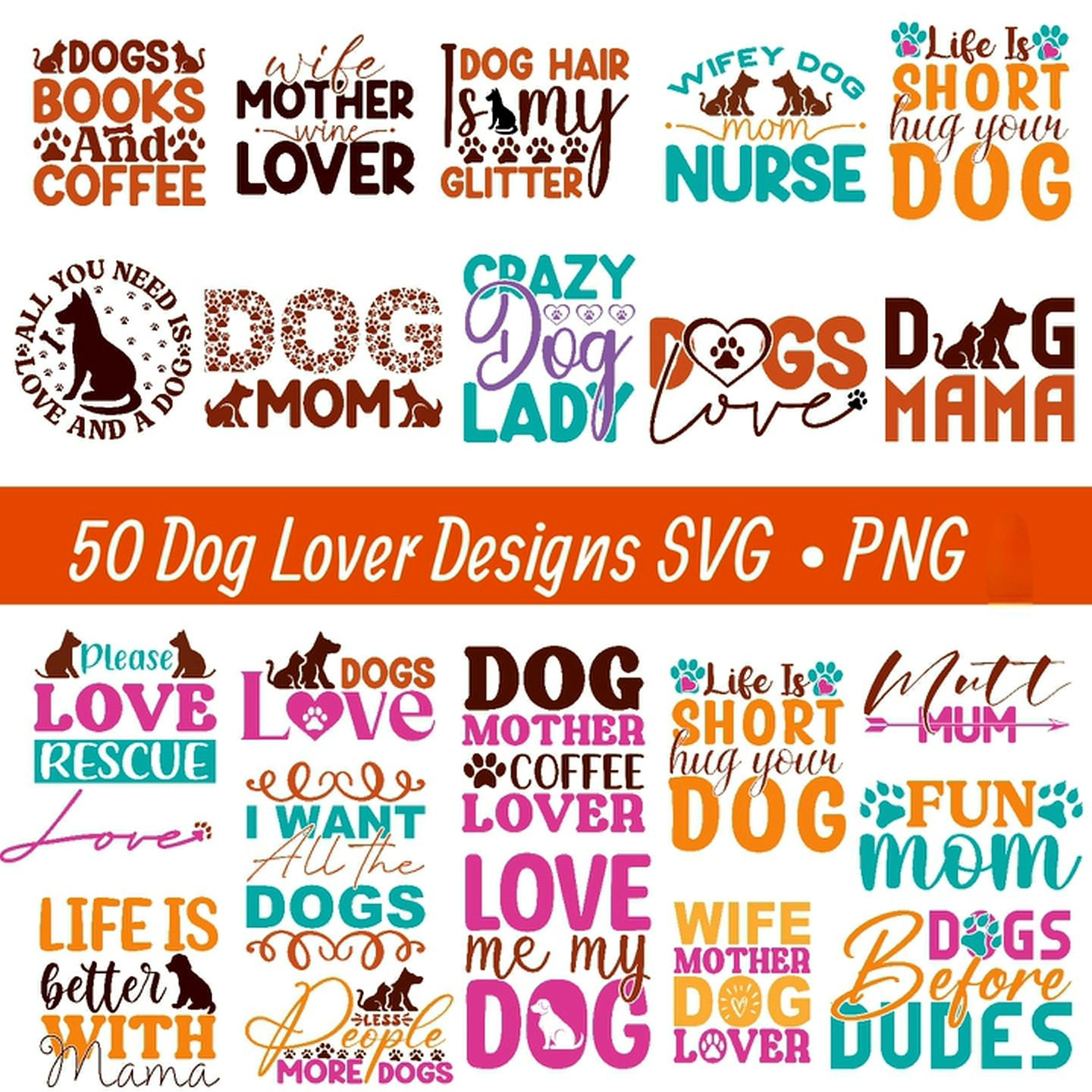Dog Lover Designs Dog Words Svg Bundle Hand Lettered Pet Svg Cute Svg ...