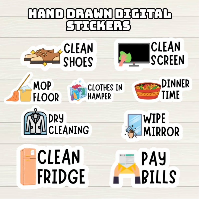 Chores Digital Stickers: 175+ Pre-cropped Planner Stickers (goodnotes ...