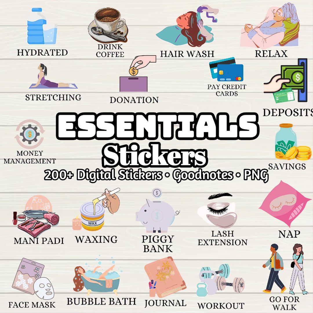 Essentials Digital Stickers - 242 Stickers, Goodnotes File, Pre-cropped ...