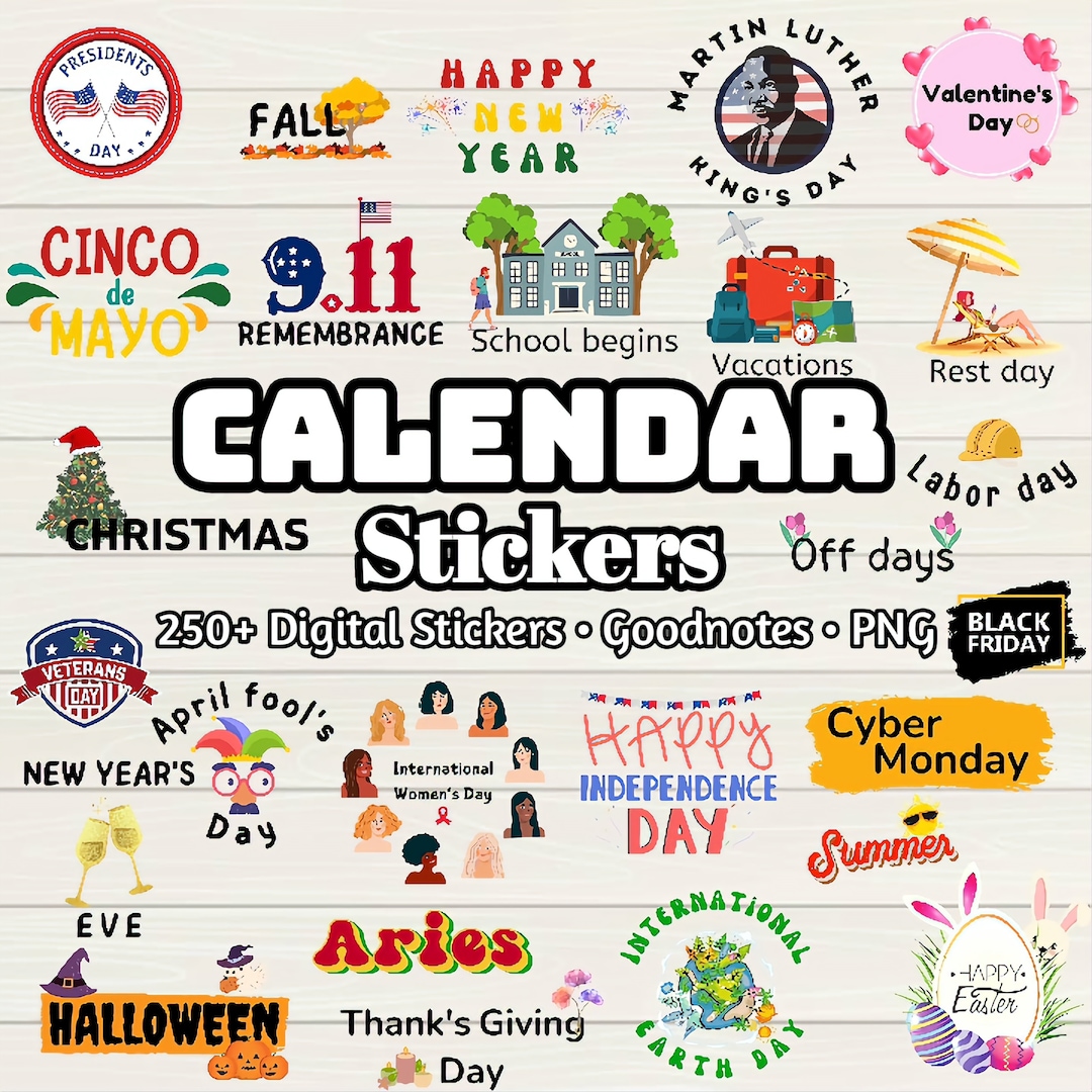 Holiday Calendar Stickers: 250+ Goodnotes PNG Stickers (digital ...