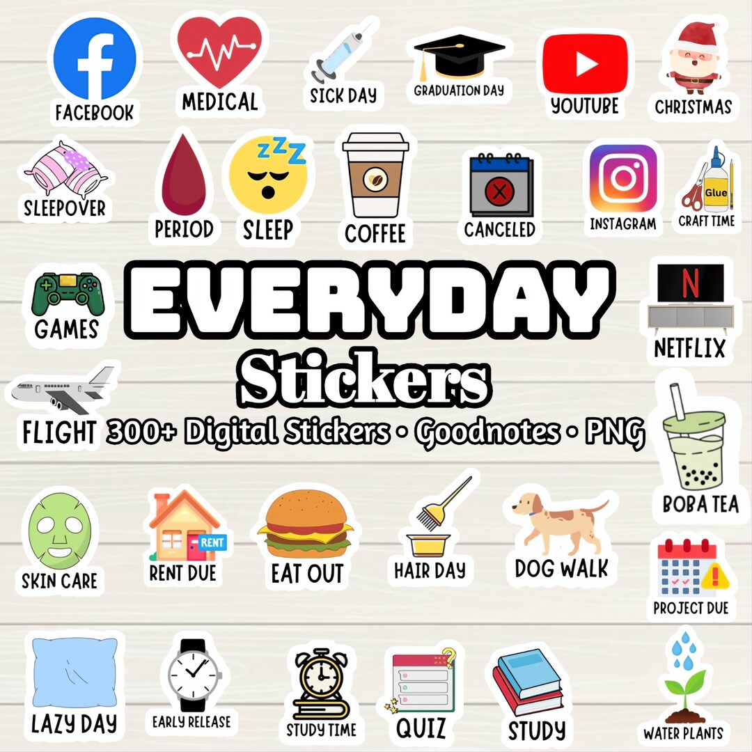 Everyday Digital Stickers: 300+ PNG Stickers, Goodnotes File - Etsy