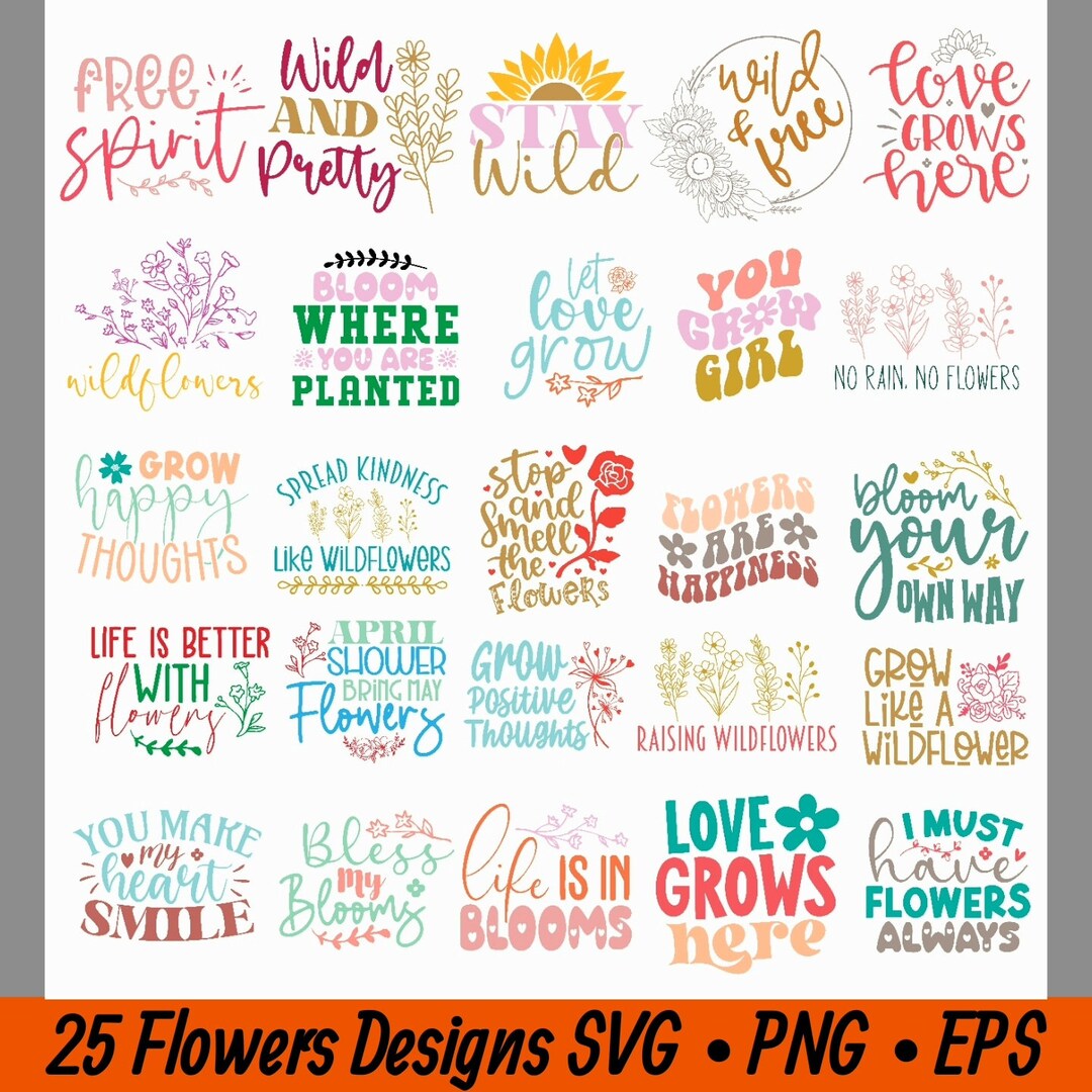 Flowers Designs| Flowers Words Svg Bundle Hand Lettered | Flowers Svg ...