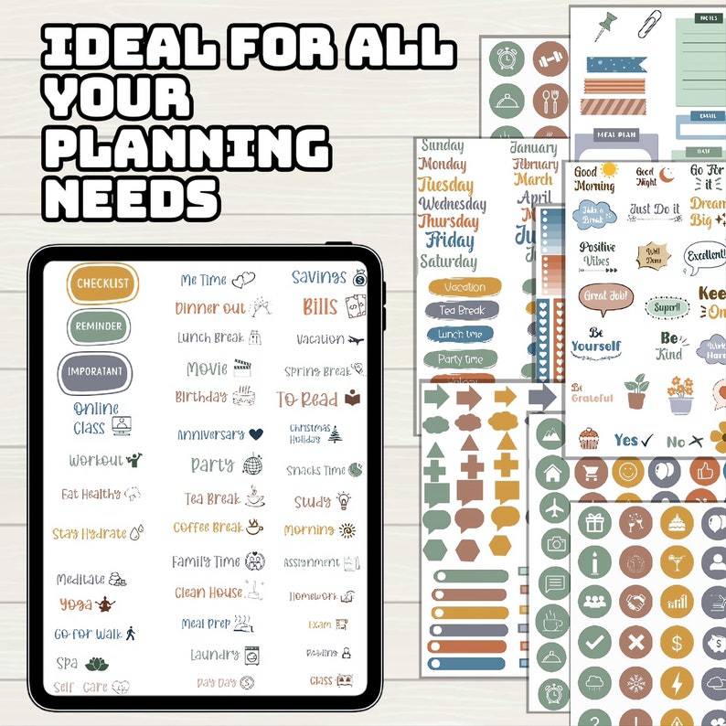 350+ Digital Planner Stickers: Pre-cropped Goodnotes Pngs (digital ...